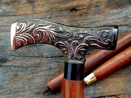 Wood Walking Stick - Wooden Hiking Stick Trekking Pole with Brass Knob ...