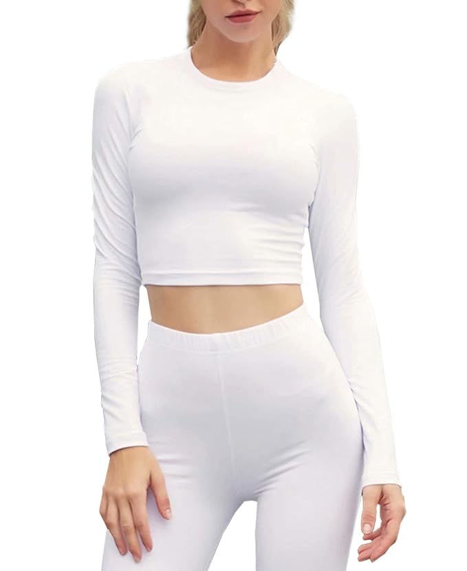 Buy Women Sexy Long Sleeve Racerback Crop Tops Lady Summer Basic Casual ...