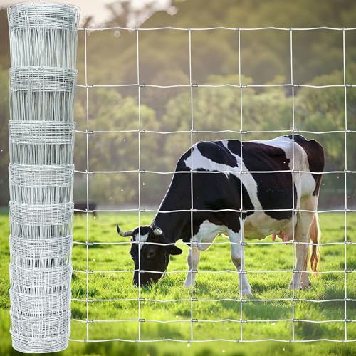 Farm Fence 4 x 33ft Galvanized Field Wire Mesh Fence, Heavy Duty Galvanized Cattle Fence, Deer ...