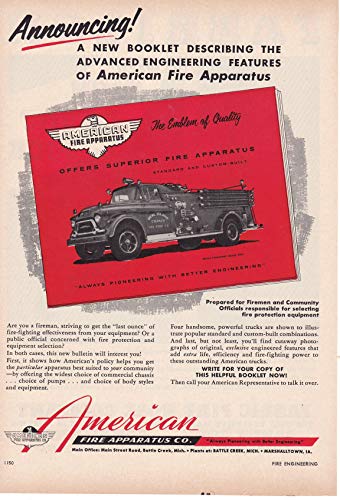 1955 Original Magazine Print Ad #2 American Fire Apparatus on Galleon ...