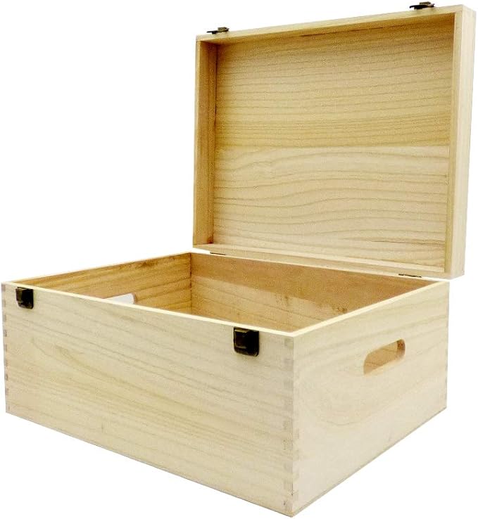 Wooden Hinged Storage Box - Unvarnished - 400 x 300 x 200mm - Gift ...