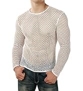 Amazon.com: JOGAL Men's Mesh Fishnet Fitted Long Sleeve Muscle Top ...