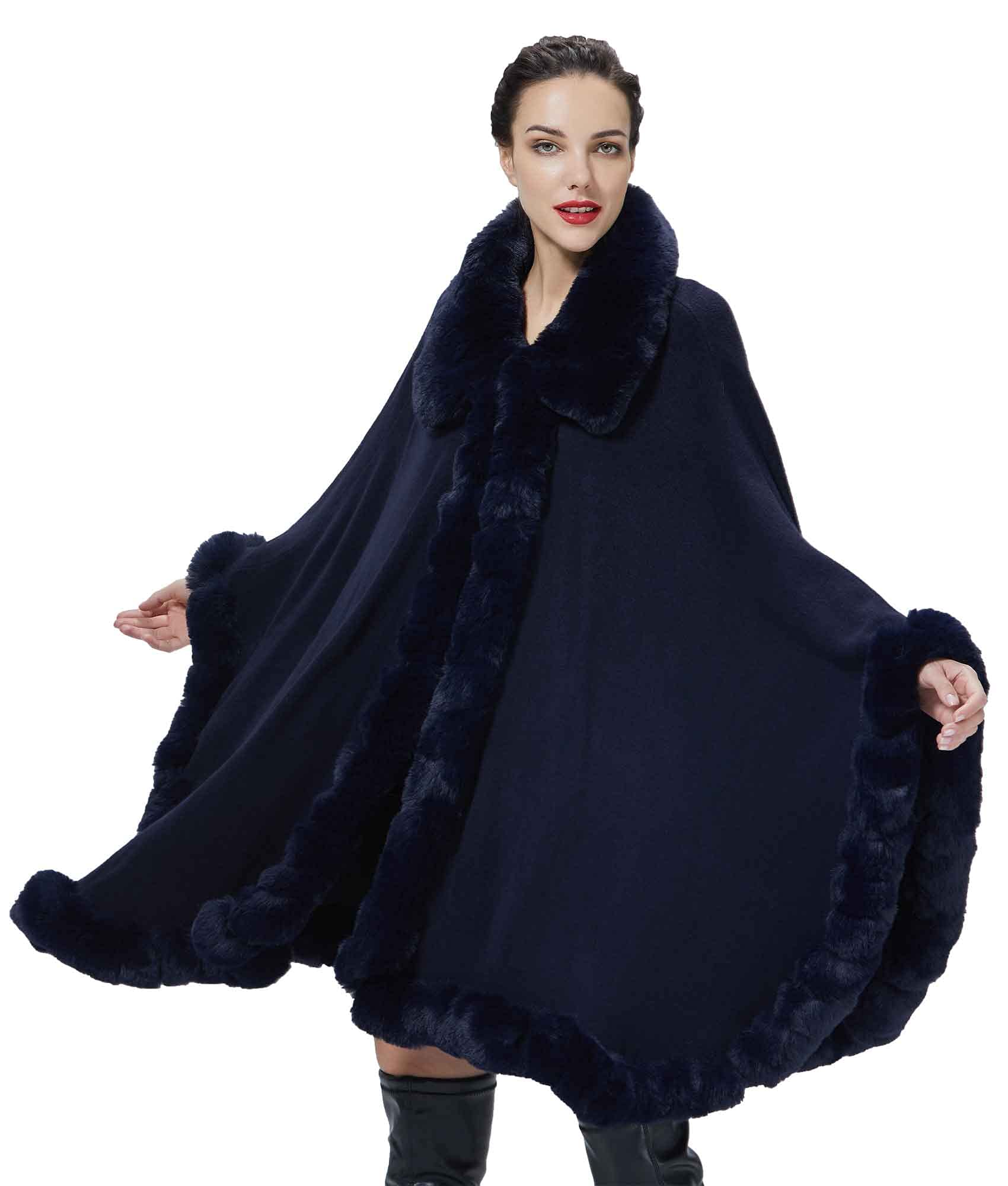 SUFCOMOU Poncho Shawl Wrap Winter Faux Fur Cape Cloak Coat with Faux ...