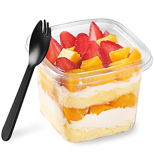 50 Pcs 12Oz Plastic Dessert Cups with Lids and Spoons,Square Parfait ...