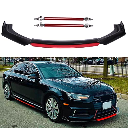 Universal Front Bumper Lip Body Kit, ABS Front Spoiler Black&Red Front Bumper Lip Splitter Body ...
