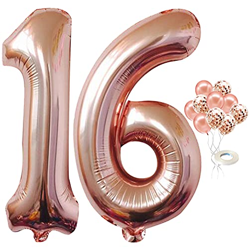 Rose Gold 16 Balloon Numbers for 16th Birthday - Large 40 Inch, Number ...