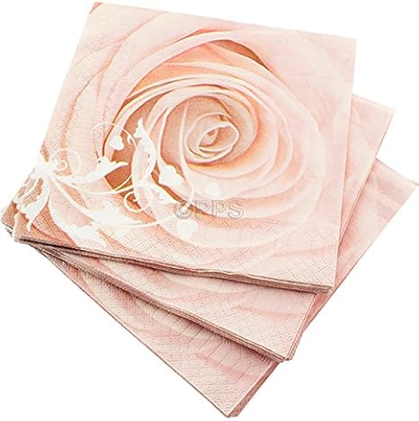40 LUXURY 3 PLY PINK ROSE PATTERN PAPER NAPKINS - 33cm x 33cm Ideal for ...