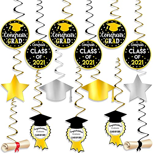Big Graduation Hanging Decorations 2021 - Pack of 35 Gold Foil ...