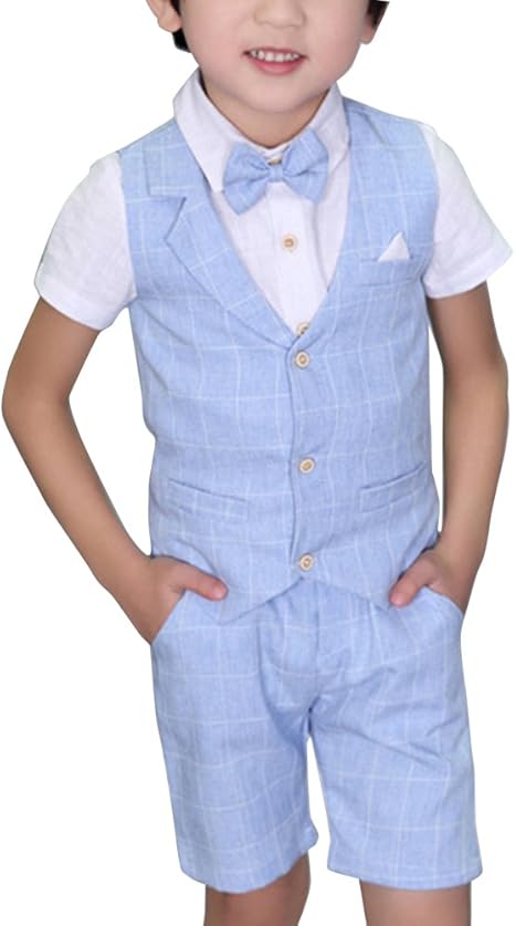 Niño Camisa De Manga Corta con Corbata Chaleco Y Corto Pantalón Set de ...