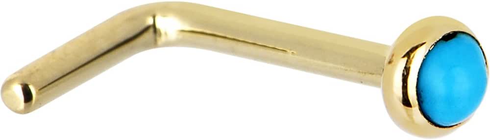Amazon.com: Body Candy Solid 14k Yellow Gold 2mm Turquoise L Shaped ...