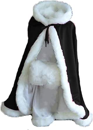 Black Short Women Fur Winter Warm Hood Cape Shawl Wedding Cloak ...