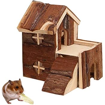 Amazon.com : Hamster Wooden House Double Layers Hideout Hut for Dwarf ...