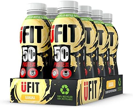 UFIT High 50g Protein Shake, No Added Sugar, Fat Free, Banana Flavour ...