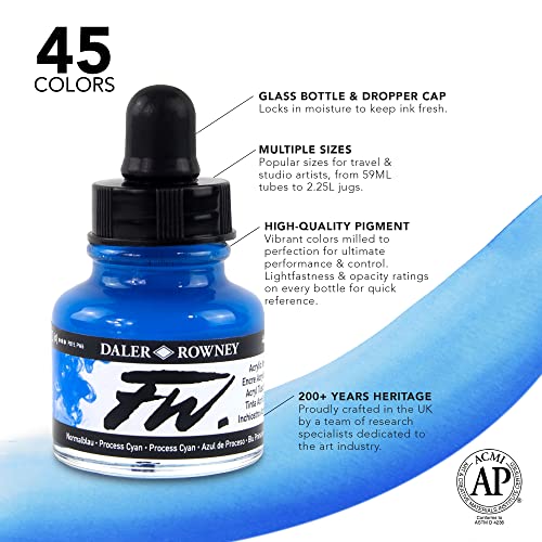 Daler-Rowney FW Acrylic Ink Bottle Black - Versatile Acrylic Drawing ...