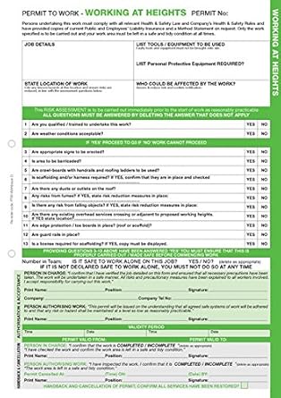Caledonia Signs 58173 "Permit to Work: Working at Heights" Label, 3 ...