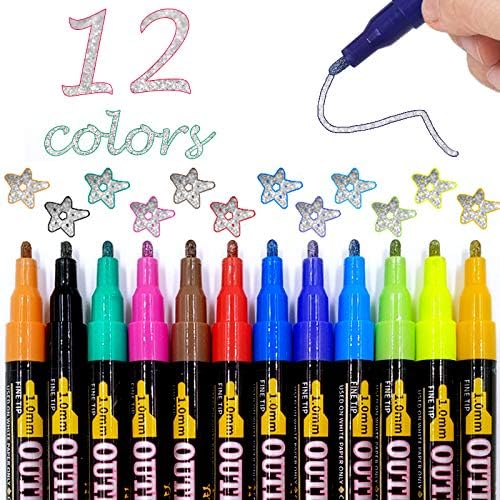 12PCS Outline Pen,Double Line Marker Pens,Metallic Outline Pen Set ...