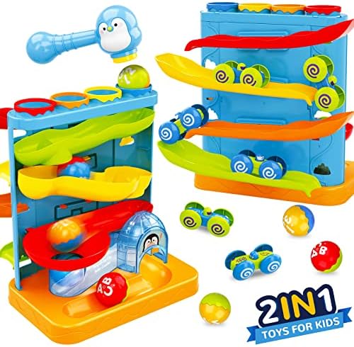 Toddler Toys, 2 in 1 Pound a Ball Toy & Car Ramp Race Track, Learning ...
