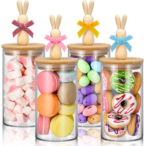 Nitial 4 Pcs Easter Glass Jar with Cap Bunny Ear Egg Clear Candy Jar ...