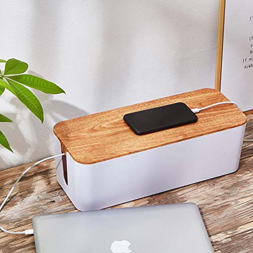 Set of 2 Cable Management Box Hide Wires and Surge Protector, Wooden ...