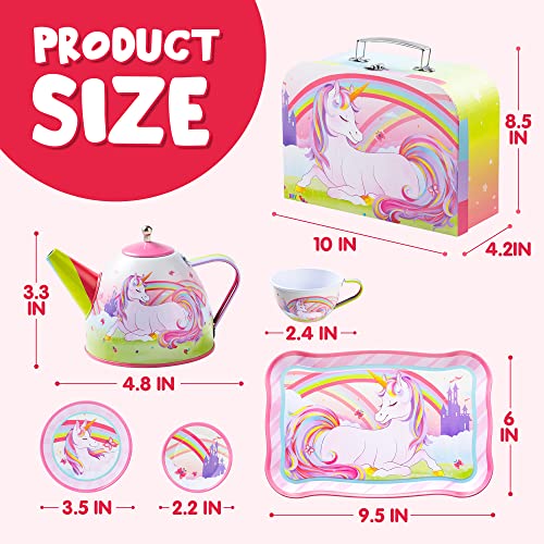 JOYIN Unicorn Tea Party Set for Little Girls, Pretend Pink Tin Teapot ...