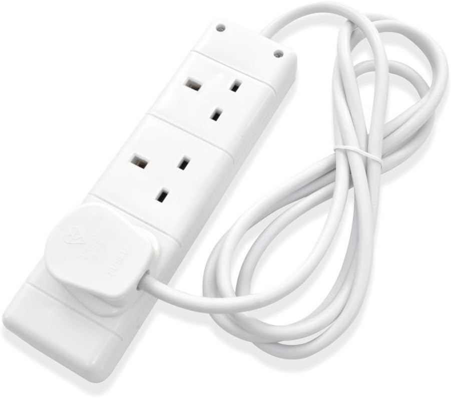 3-Way Extension Lead - Three Gang Multi Plug Socket - Black/White Power ...