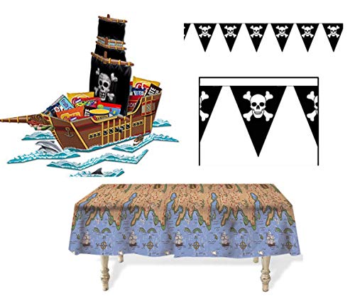 Buy Pirate Party Kit Mega Pirate Ship Centerpiece, Treasure Tablecover ...