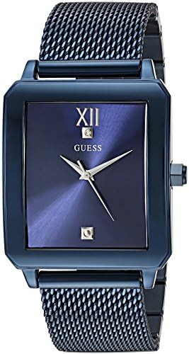 GUESS 35mm Stainless Steel Rectangular Watch with Diamond Markers, Blue ...