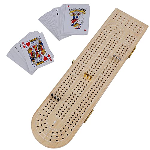 Juegoal Wooden Cribbage Board Game Set, Solid Wood Continuous 3 Track ...