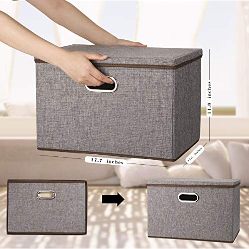 Large Storage Boxes with Lid [3-Pack] Linen Fabric Decorative Storage ...