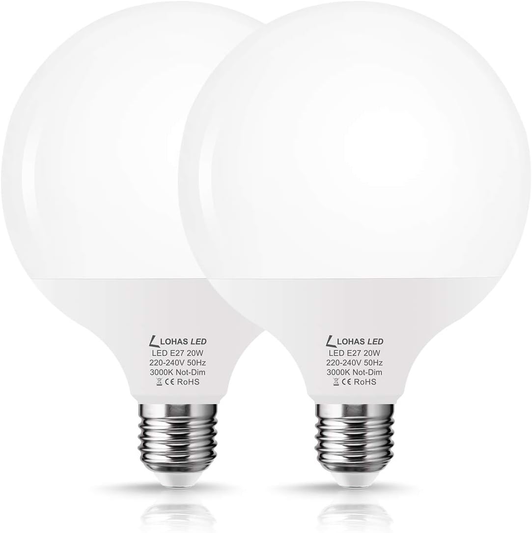 LOHAS 20W Ampoule LED E27, G120 Lampe, Blanc Chaud 3000K, 120-140W équivalent Ampoules ...