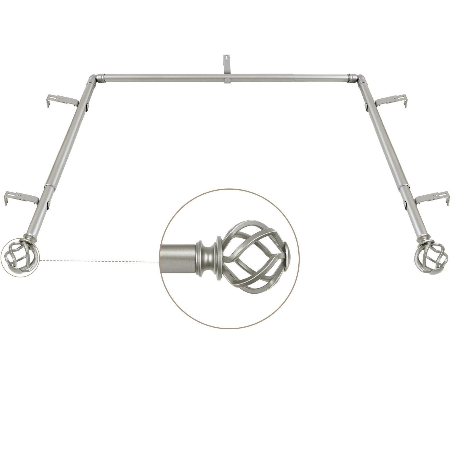 KAMANINA 1 Inch Bay Window Curtain Rods, Telescoping Center Curtain Rod ...