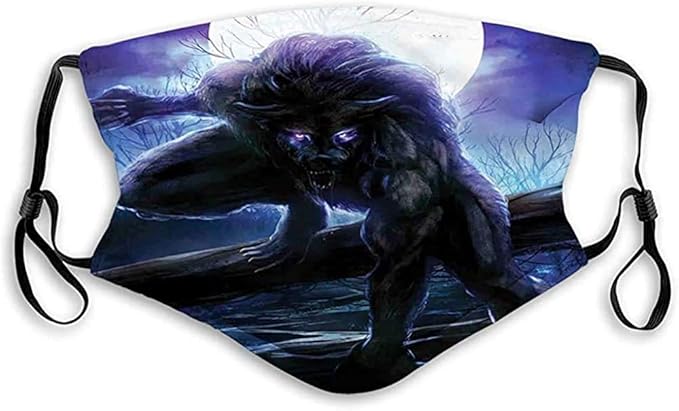 Amazon.com: Face Mask Men- Surreal Werewolf with Electric Eyes in Full ...