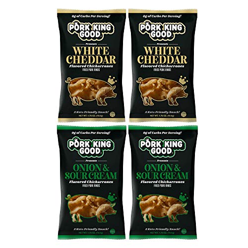 Pork King Good Pork Rinds (Chicharrones) (Variety 4 Pack: White Cheddar ...