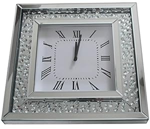 Crystal Decor Square Mirror Glass Analogue Wall Clock featuring ...