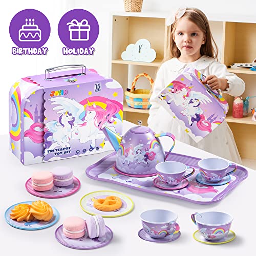 JOYIN Unicorn Tea Party Set for Little Girls, Pretend Purple Tin Teapot ...
