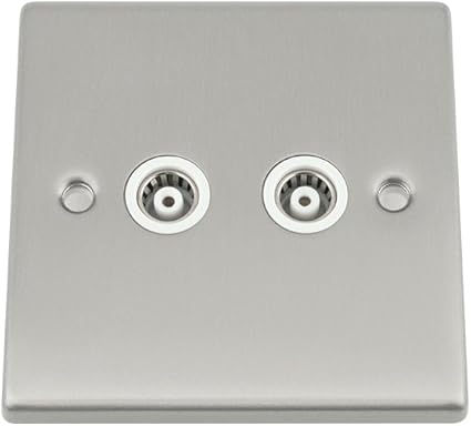 TV Coaxial Aerial Socket Double 2 Gang - Satin Matt Chrome Square ...