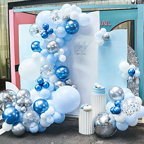 PartyWoo Blue Balloon Garland Kit, 140 pcs Blue and White Balloon Arch Kit, 4D Silver Balloons ...