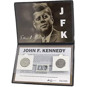 JOHN F KENNEDY 2 COIN & STAMP SET in Album with Story Card and COA - 1 ...