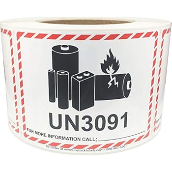 Amazon.com : UN3091 Caution Lithium Battery Labels 3.25 x 4.25 Inch 500 ...