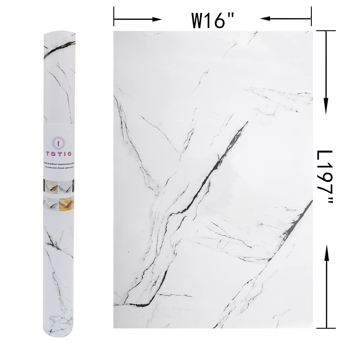 Black White Marble Paper Thick Glossy Countertop Contact Paper for ...