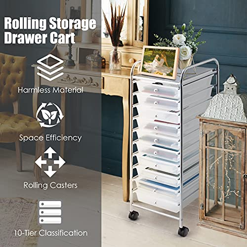 HOMGX 10 Drawer Storage Organizer Cart, 10 Tiers Multicolor Storage ...