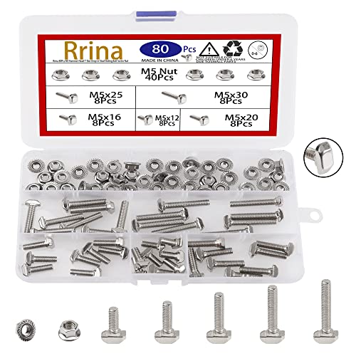 Rrina 80Pcs Hammer Head T-Slot Drop-in Stud Sliding Bolt Screw Nut ...
