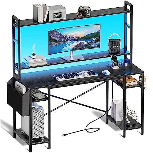 Huuger 55 inch Computer Desk with Adjustable Shelves, Gaming Desk with ...