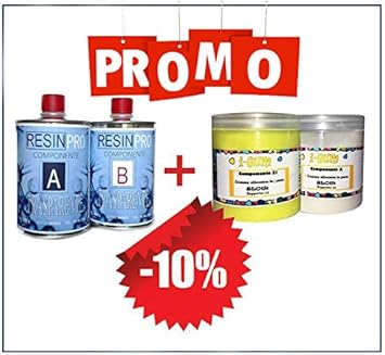 KIT RESINA EPOSSIDICA TRASPARENTE GR 800 + GOMMA SILICONICA IN PASTA GR ...