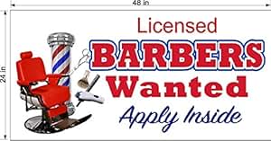 Amazon.com : 2' X 4' VINYL BANNER LICENSED BARBER WANTED HAIR STYLIST ...