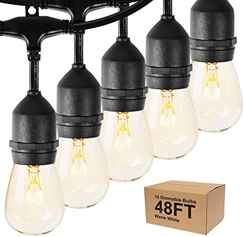 48Ft Outdoor Patio String Lights, Weatherproof Commercial Grade Lights ...