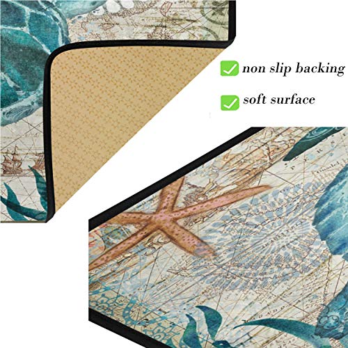 Sea Turtle Retro Map Kitchen Rugs Mat Nautical Ocean Coastal Bathroom ...