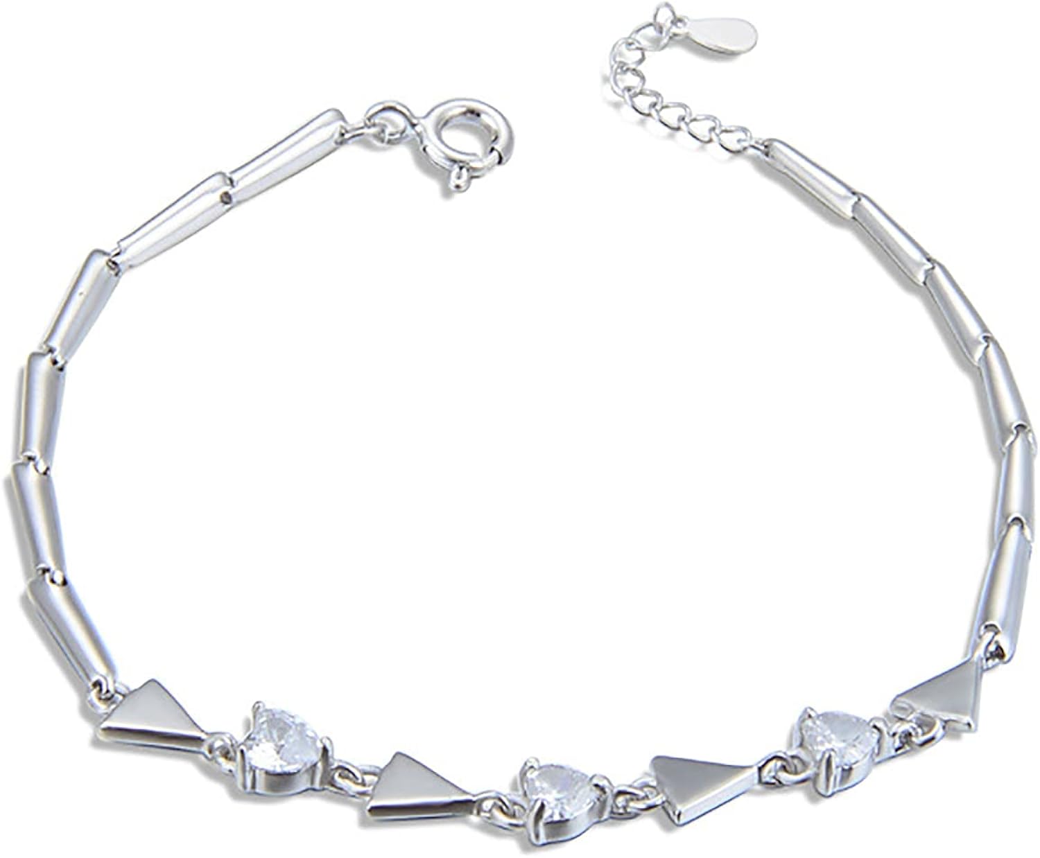 Womens Braclets S925 Sterling Silver Inlaid Zircon Triangle Girls ...