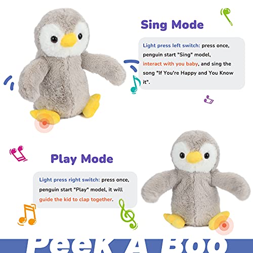 Hopearl Clappy Penguin Interactive Musical Stuffed Animal Singing Plush ...