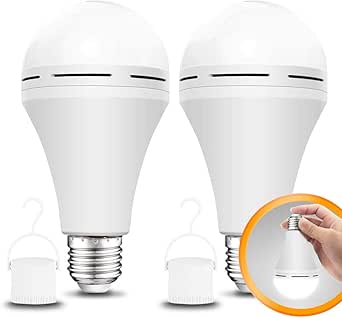 2 Pack Rechargeable Emergency LED Bulb 1200mAh 15W 80W Equivalent 6000K ...